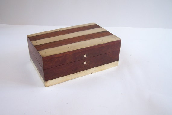 Exotic wood rectangular box with brass inlays vintage | Etsy