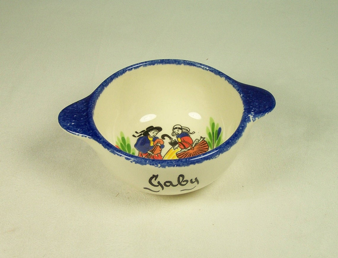 Bol breton bol prénom Gaby Faïence de Pornic peint à la main - Etsy France