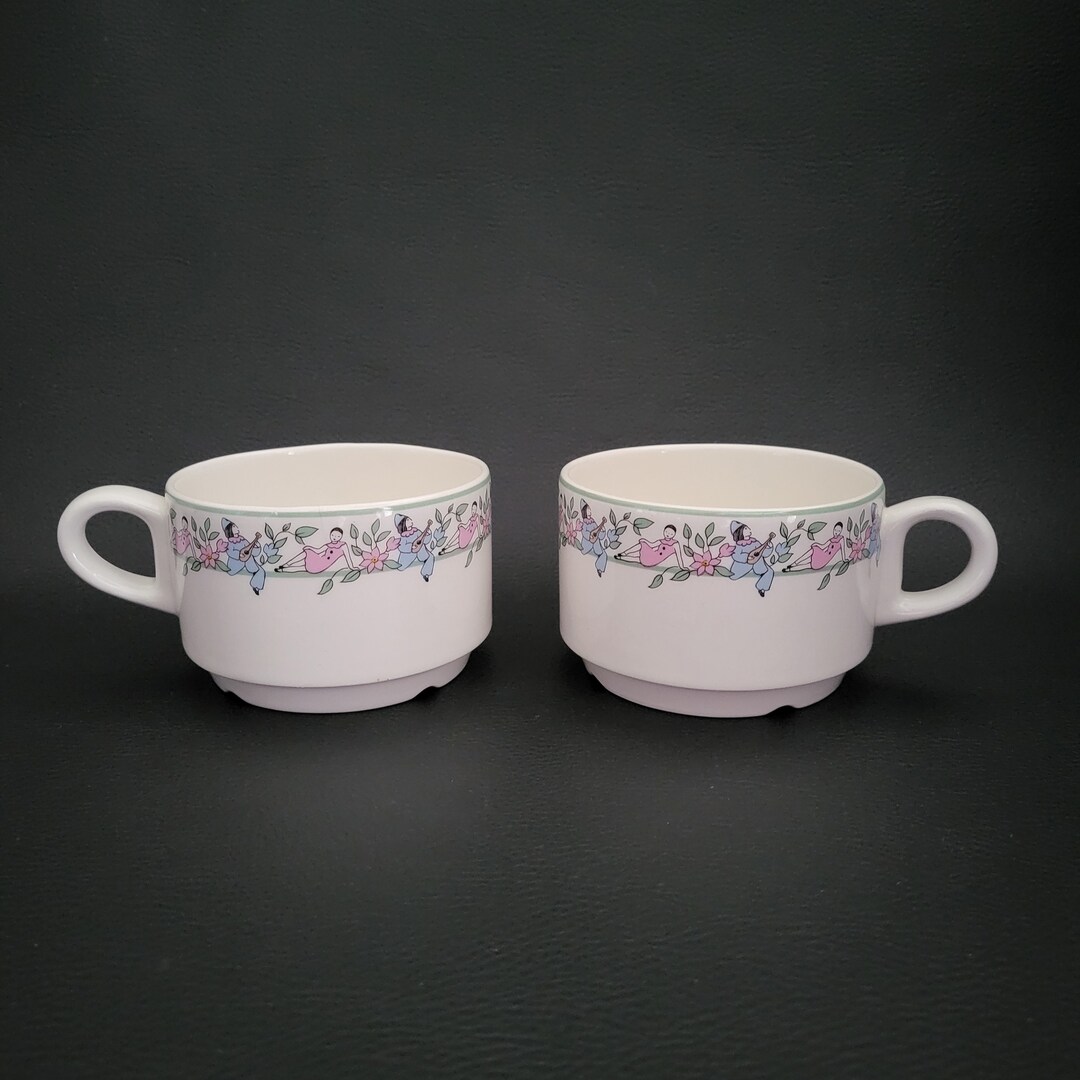 Gien Pierrot and Colombine 2 Tea Cups Pastel Breakfast Cups French ...