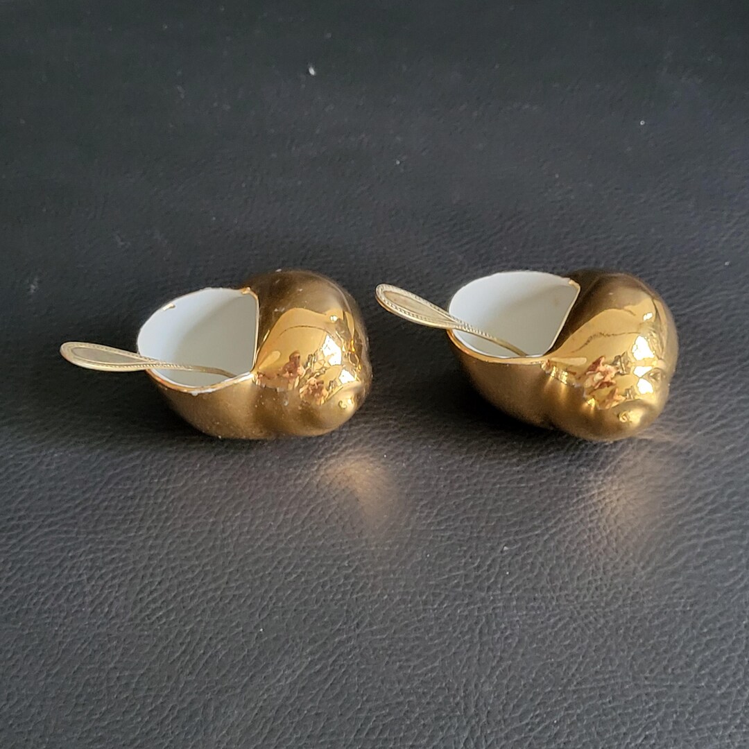 Limoges Porcelain Pair of Golden Snails With Salt Spoons Salt Cellars ...