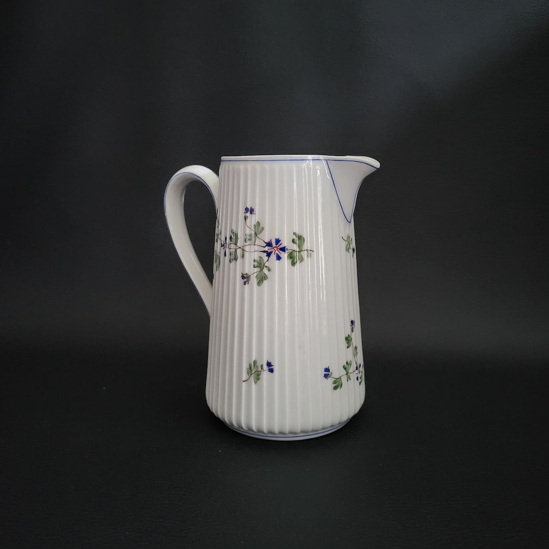 Mehun China Creamer Cornflower Pattern Ridged Decor With Blue and Green ...