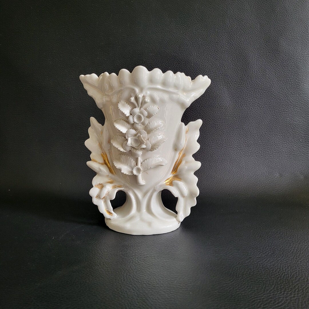 Wedding Vase Bride Vase Raised Leaves and Flowers White and Gold ...