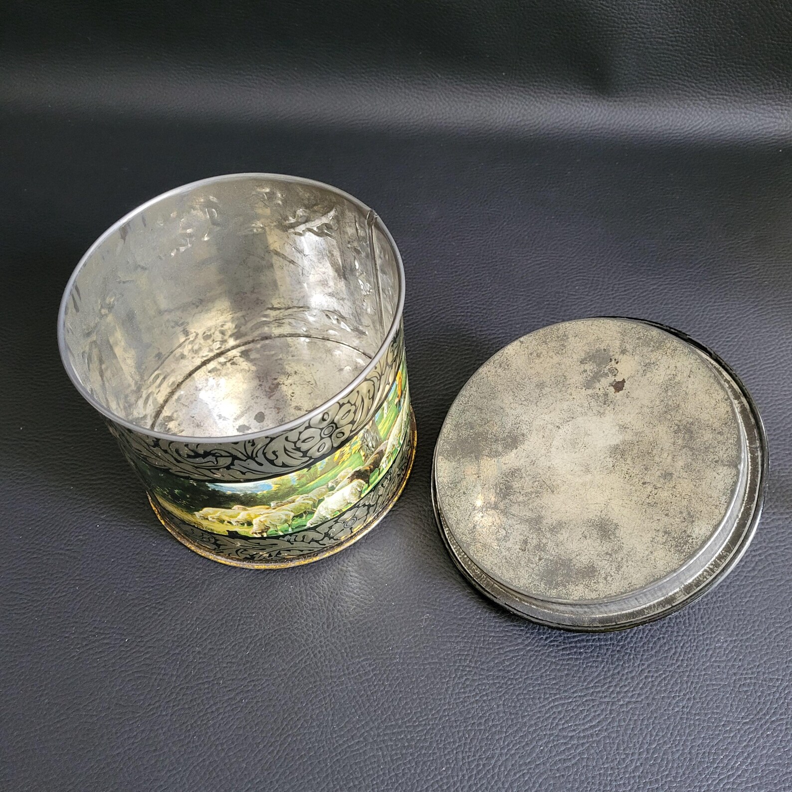 Round Tin Box With Lid "sheep and the Sheperdess" Landscapes Gilded ...