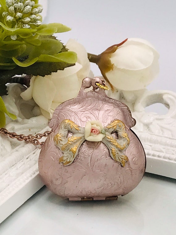 Victorian Style Purse Locket Necklace Locket Necklace Hand - Etsy