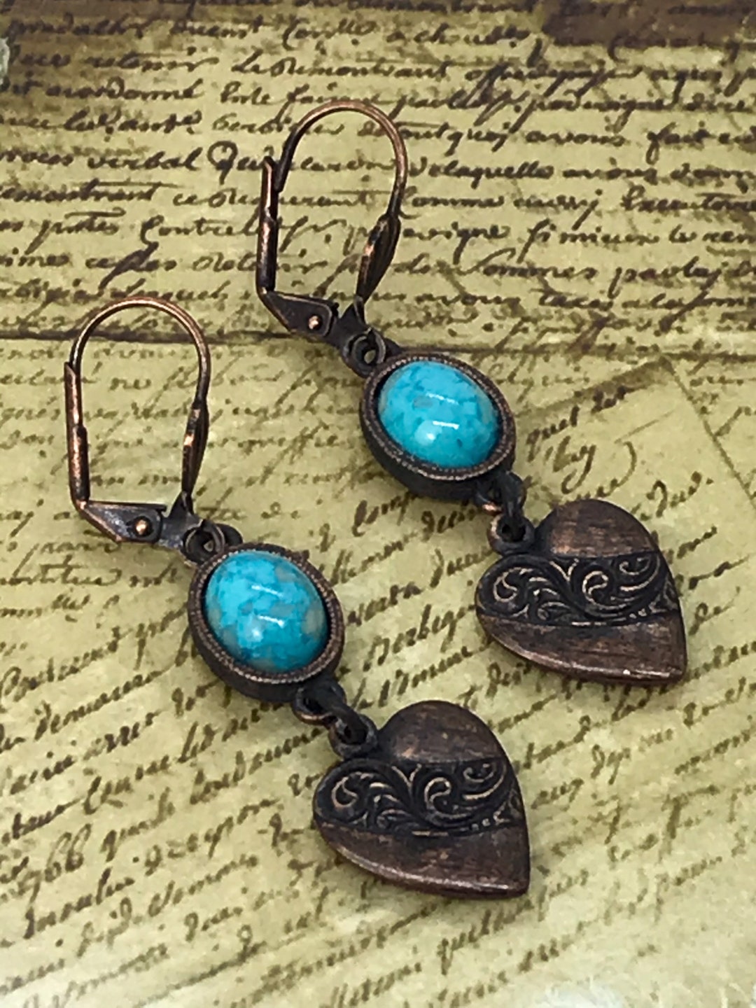 Handmade Earrings Rusted Iron Pewter Heart Earrings Dangle Earrings ...