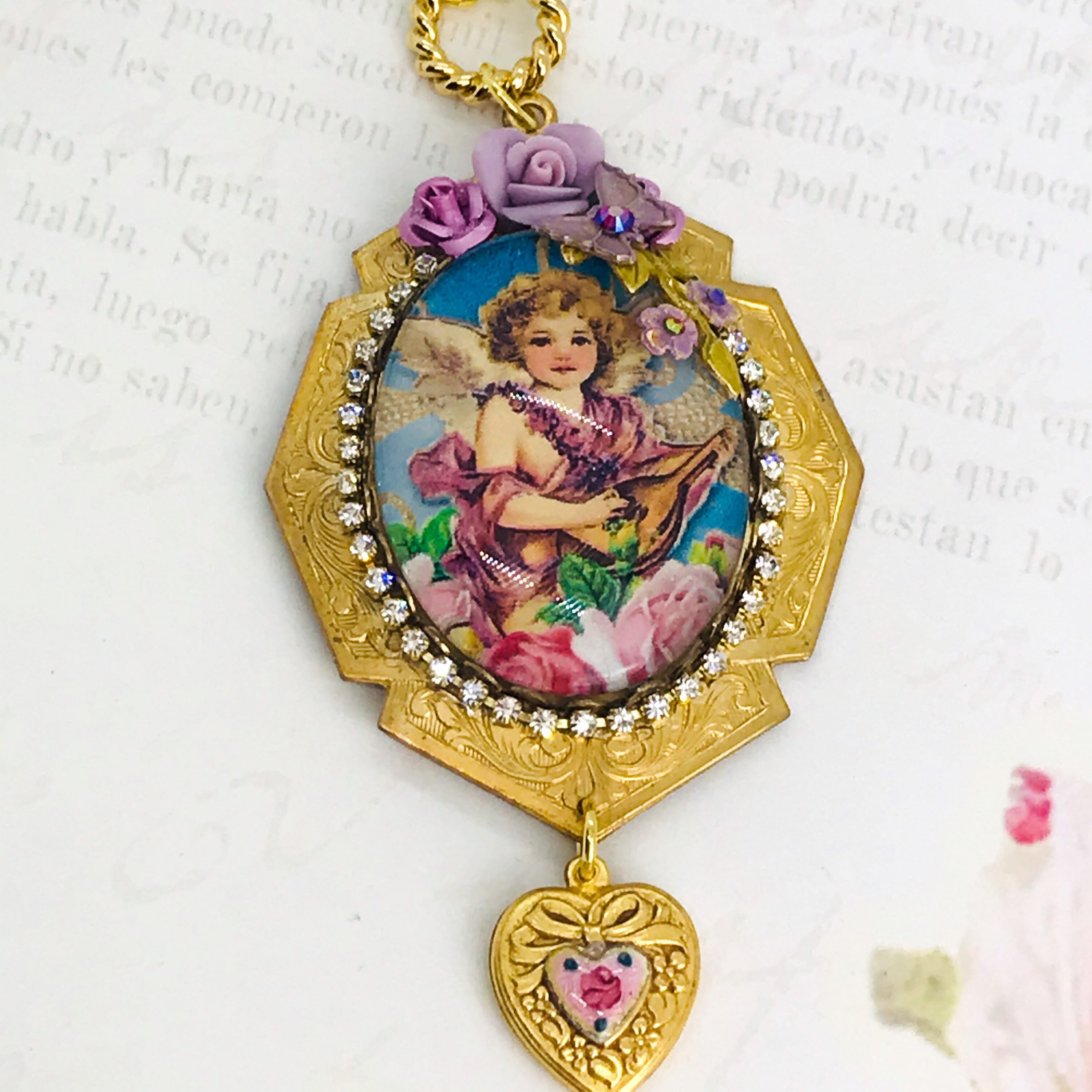 Angel Necklace, Vintage Angel Focal, Assemblage Necklace, Statement ...