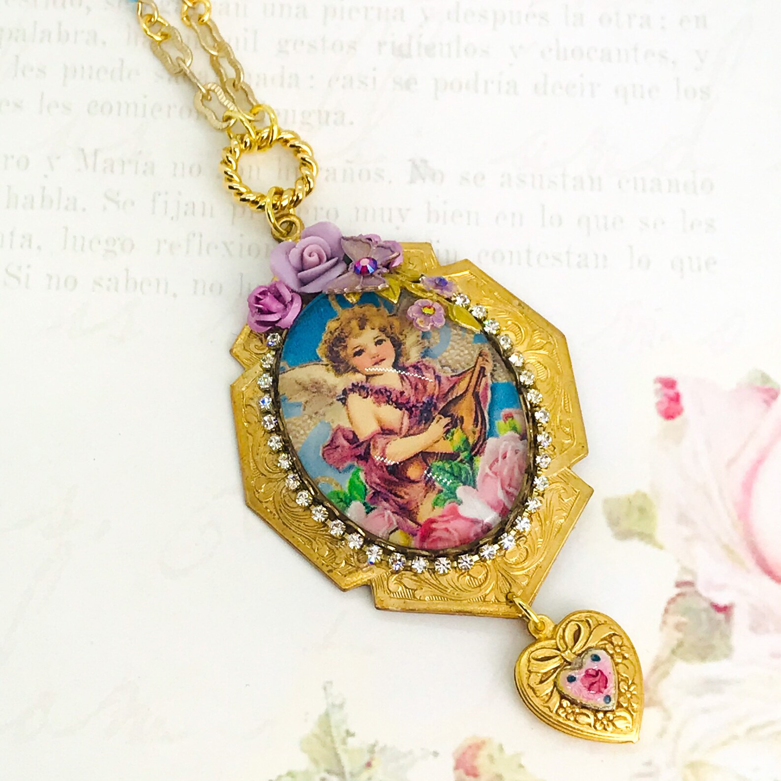 Angel Necklace, Vintage Angel Focal, Assemblage Necklace, Statement ...