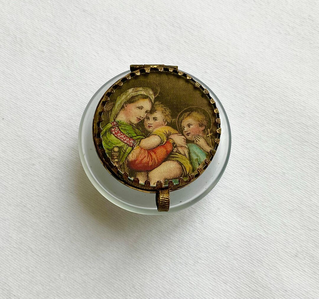 Victorian Pale Blue Glass & Gilt Trinket Box With Portrait on Top ...