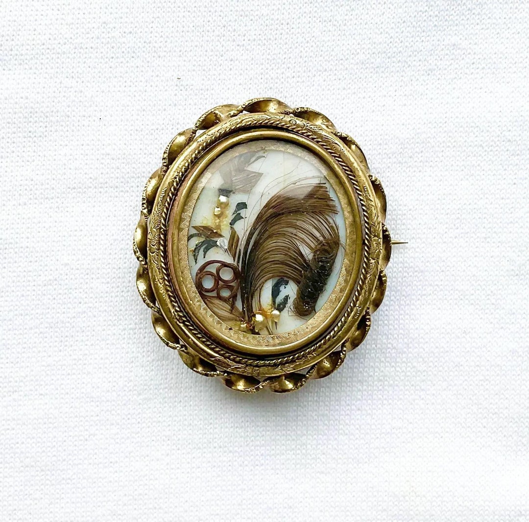 Victorian Hair Locket Swivel Mourning Brooch Pin ~ Large Antique Hair ...