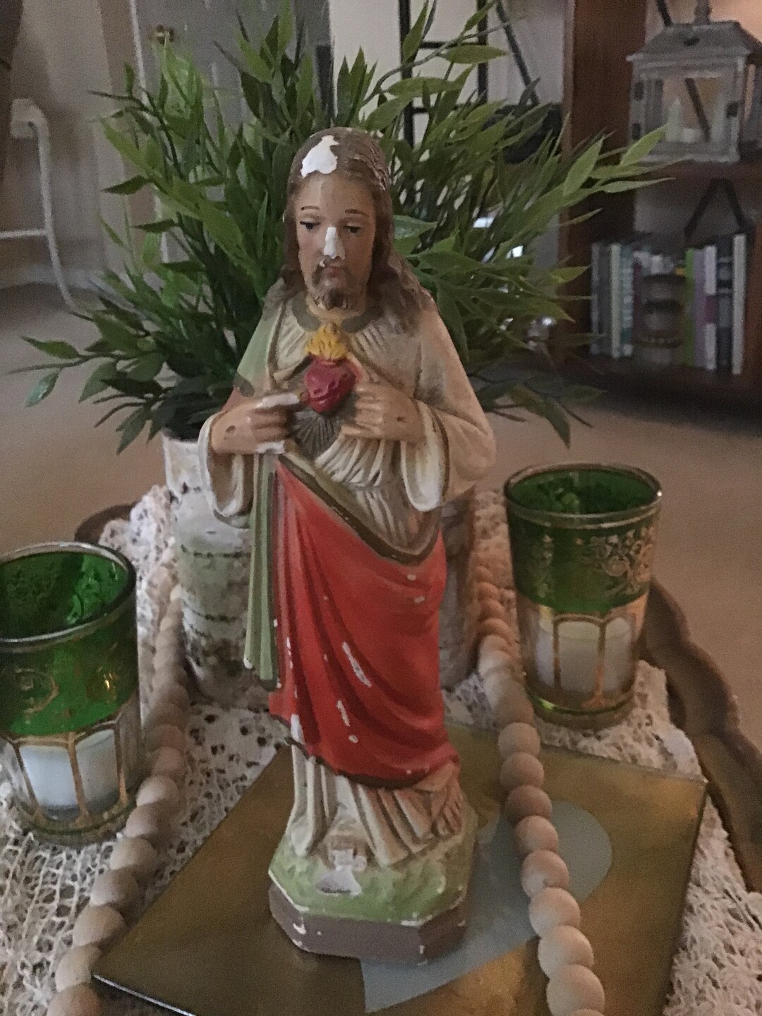 Vintage Chalkware Sacred Heart of Jesus Figurine ~ Religious Statuary ...