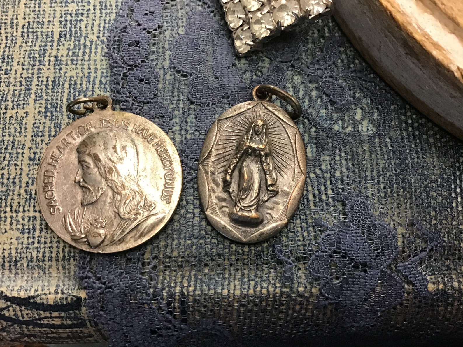 Lot of Two Vintage Catholic Medals Sacred Heart Holy Mary Lady | Etsy