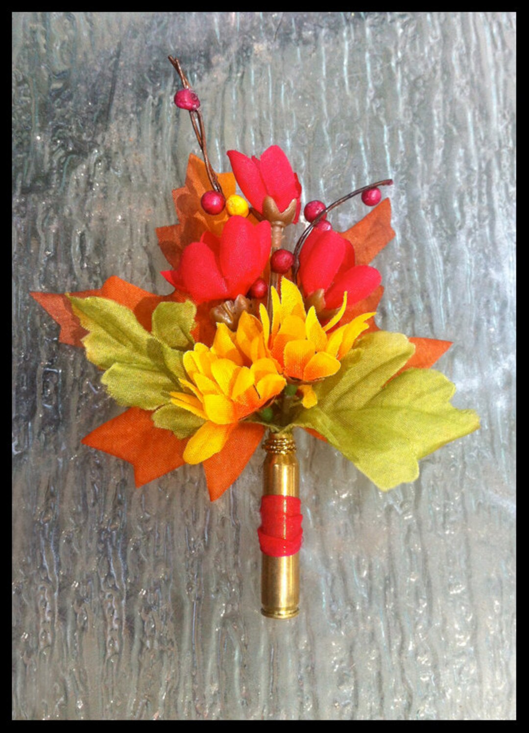 Fall Colors Leaf and Flowers Bullet Casing Boutonniere . Groom ...