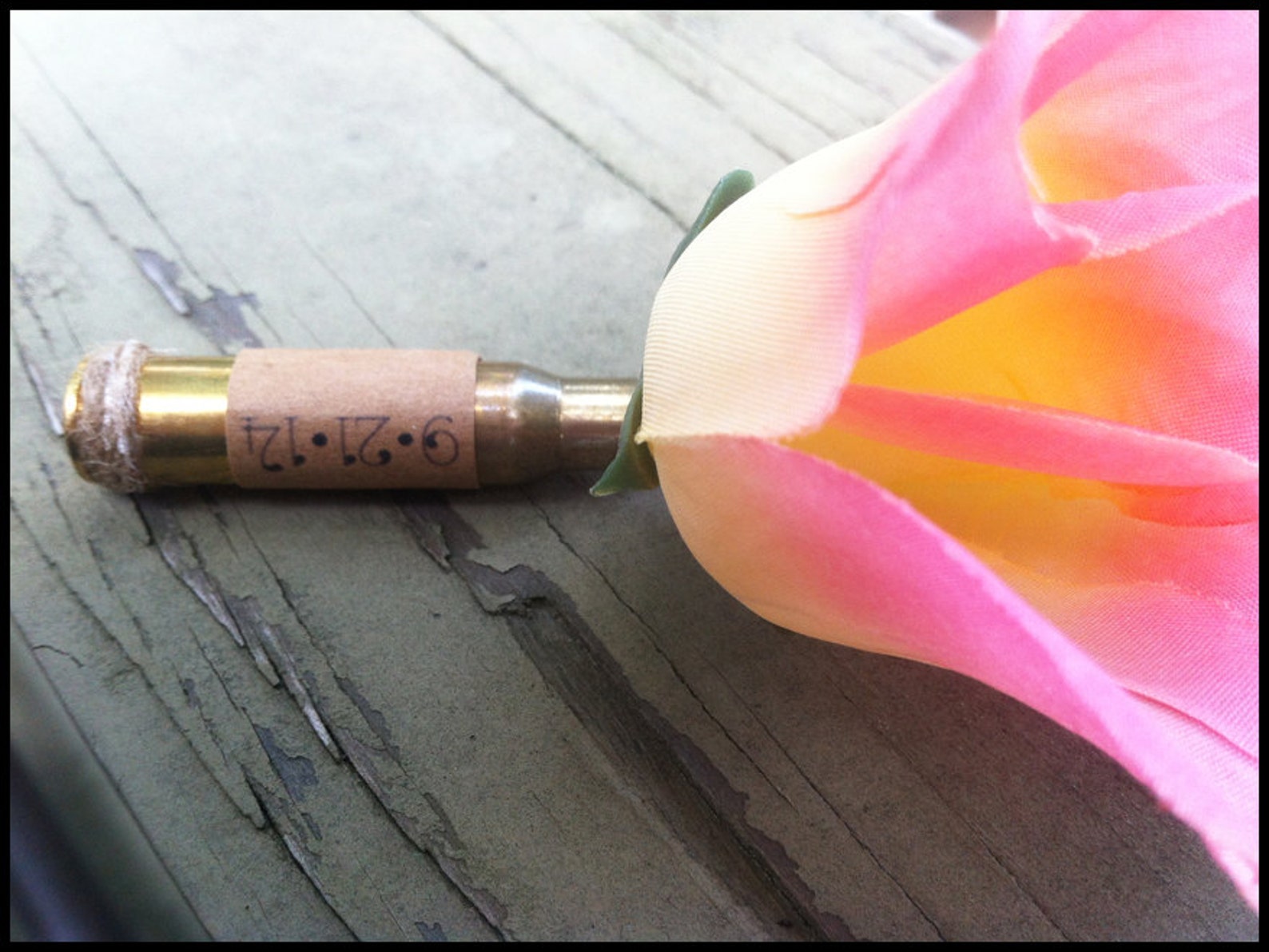 Yellow & Pink Rose Bullet Casing Boutonniere With Custom Label | Etsy