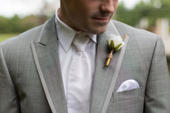 White Rose & Wheat Bullet Casing Boutonniere Wedding . Groom . | Etsy