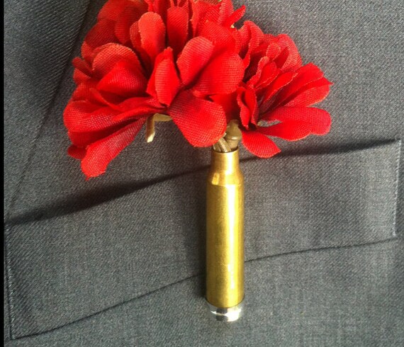 Small Red Flower Bullet Casing Boutonniere . Wedding . Groom . | Etsy