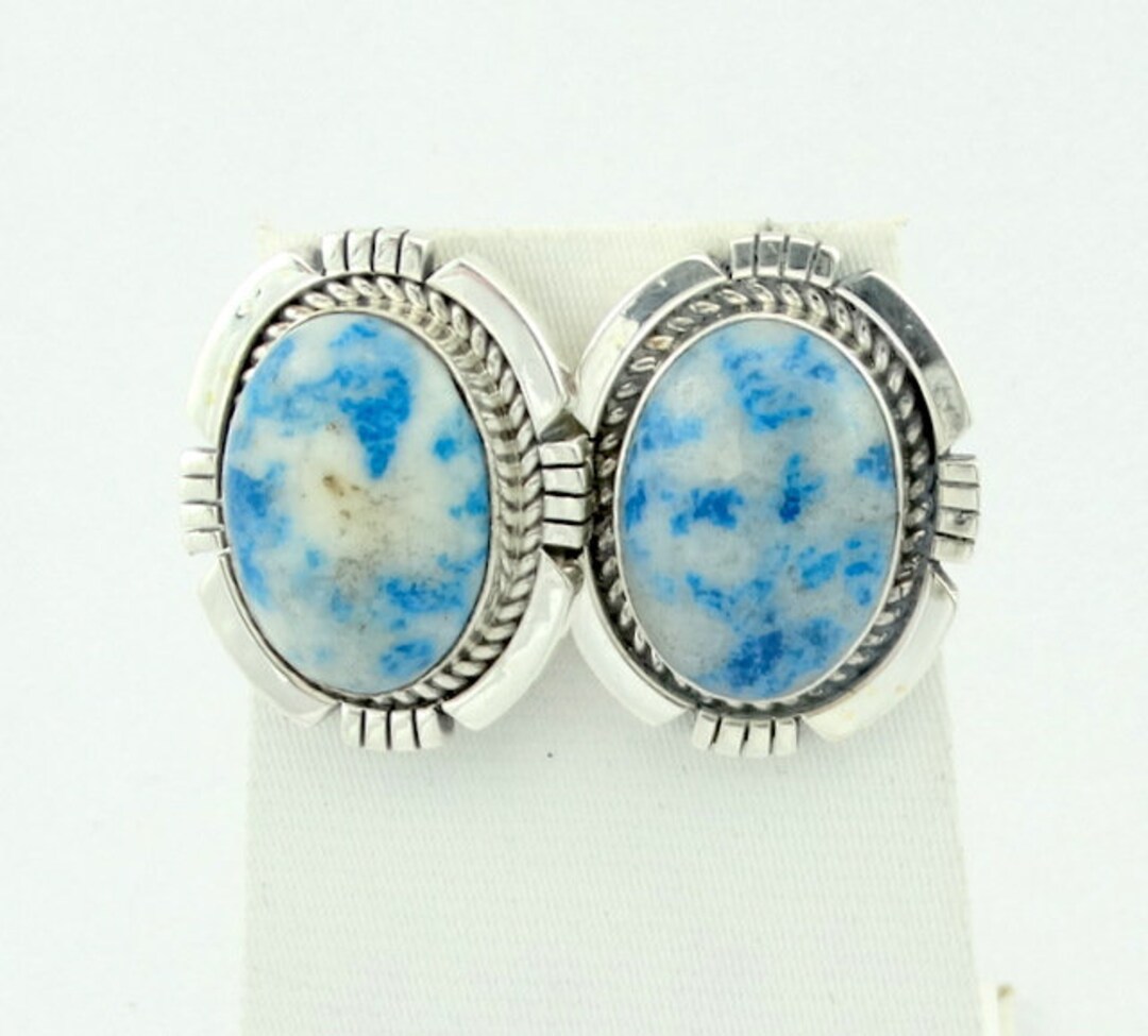 Beautiful Oval Blue K2 Stone and Sterling Silver Earrings FREE SHIPPING ...