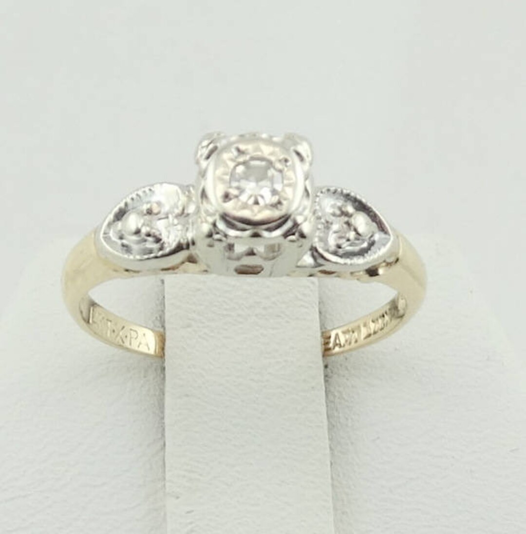 Give Her Your Heart! Antique Diamond 14K Gold Heart Promise Ring Size 5 ...