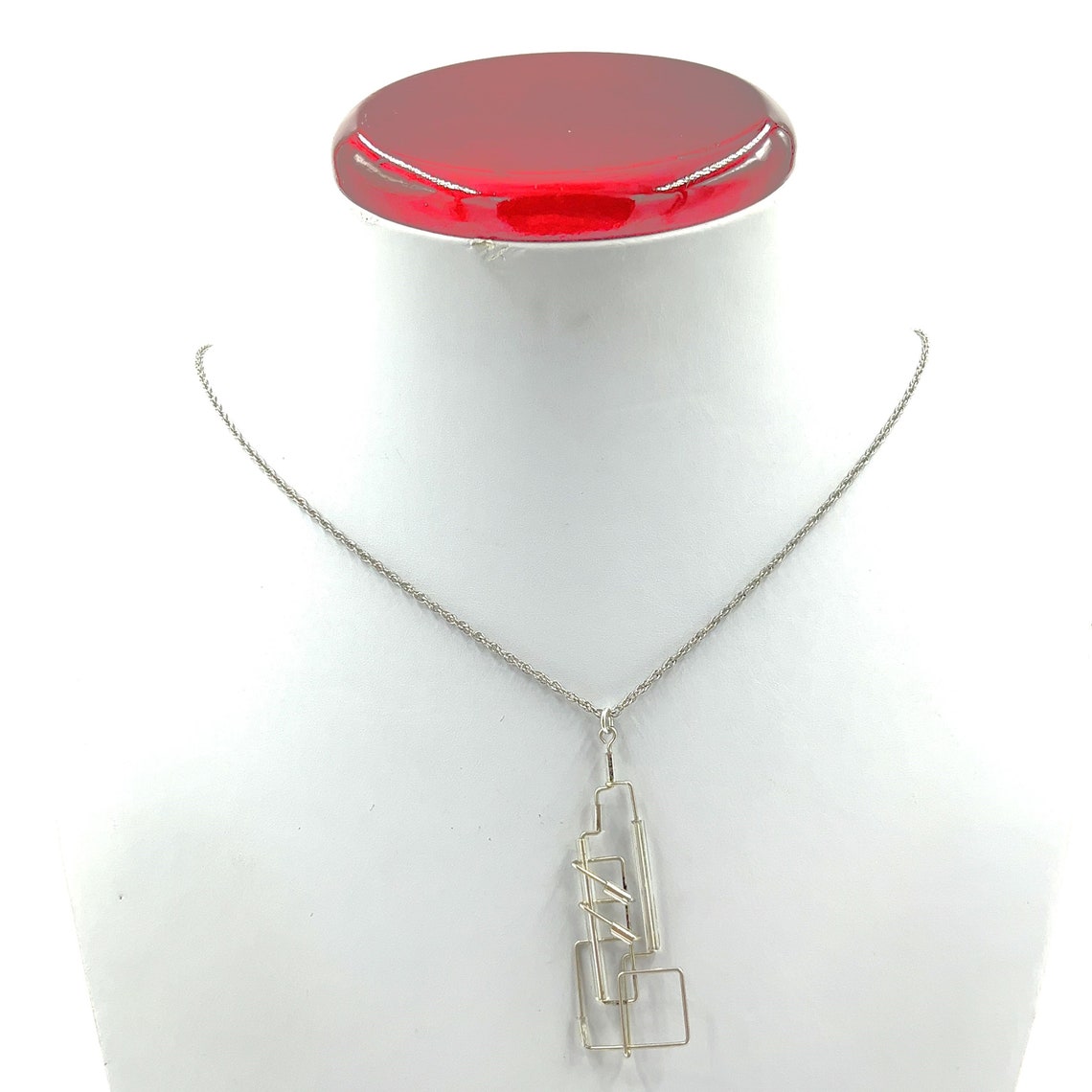 Unique Mondrian-esque Wire Pendant With a 24' Sterling Silver Chain ...