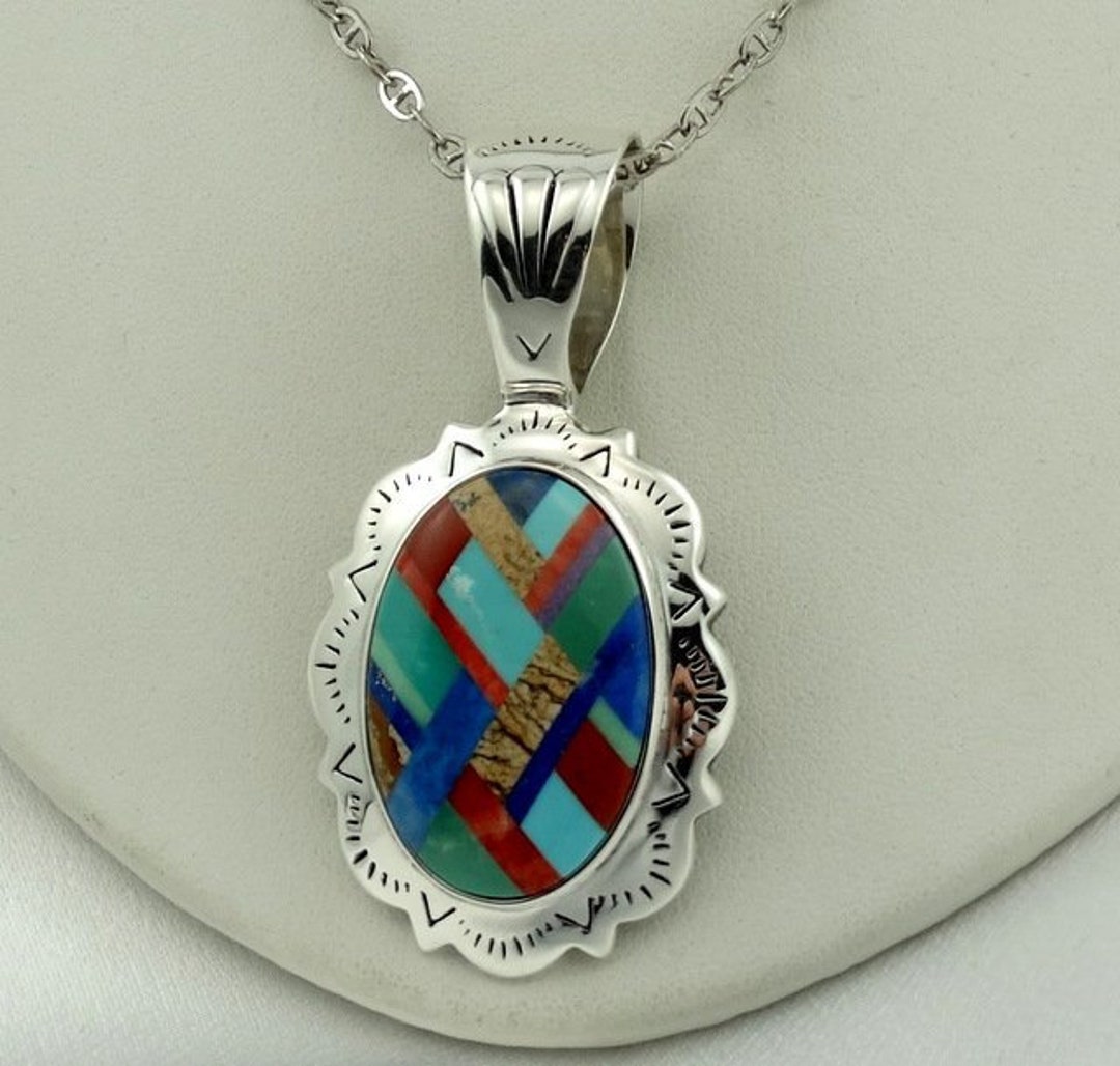 Stunning Shube Mfg. Vintage Sterling Silver Multi-colored Stone Inlay ...