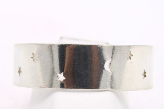 Decorative Moon and Stars Cut Out Design Sterling Silver Cuff - Etsy