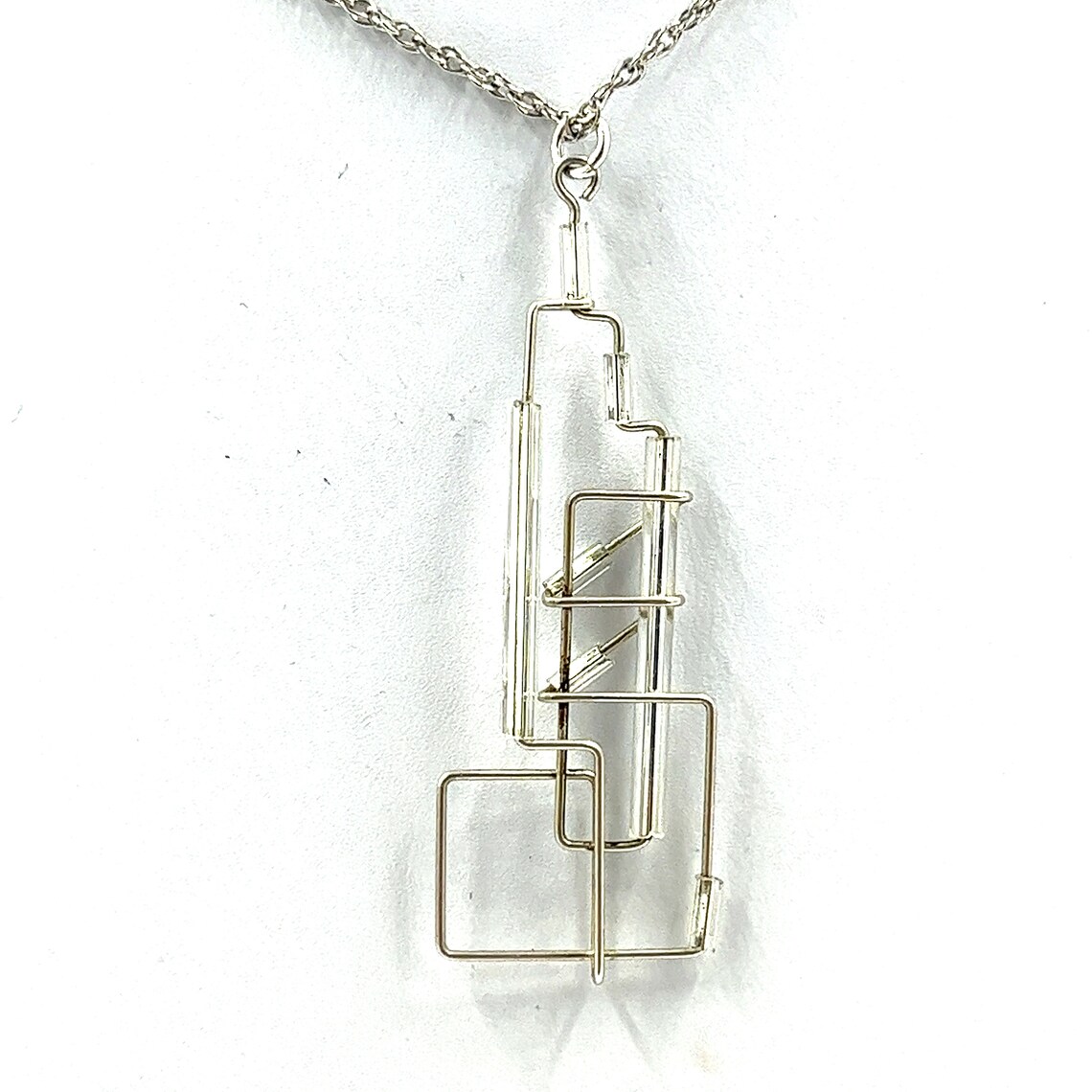 Unique Mondrian-esque Wire Pendant With a 24' Sterling Silver Chain ...