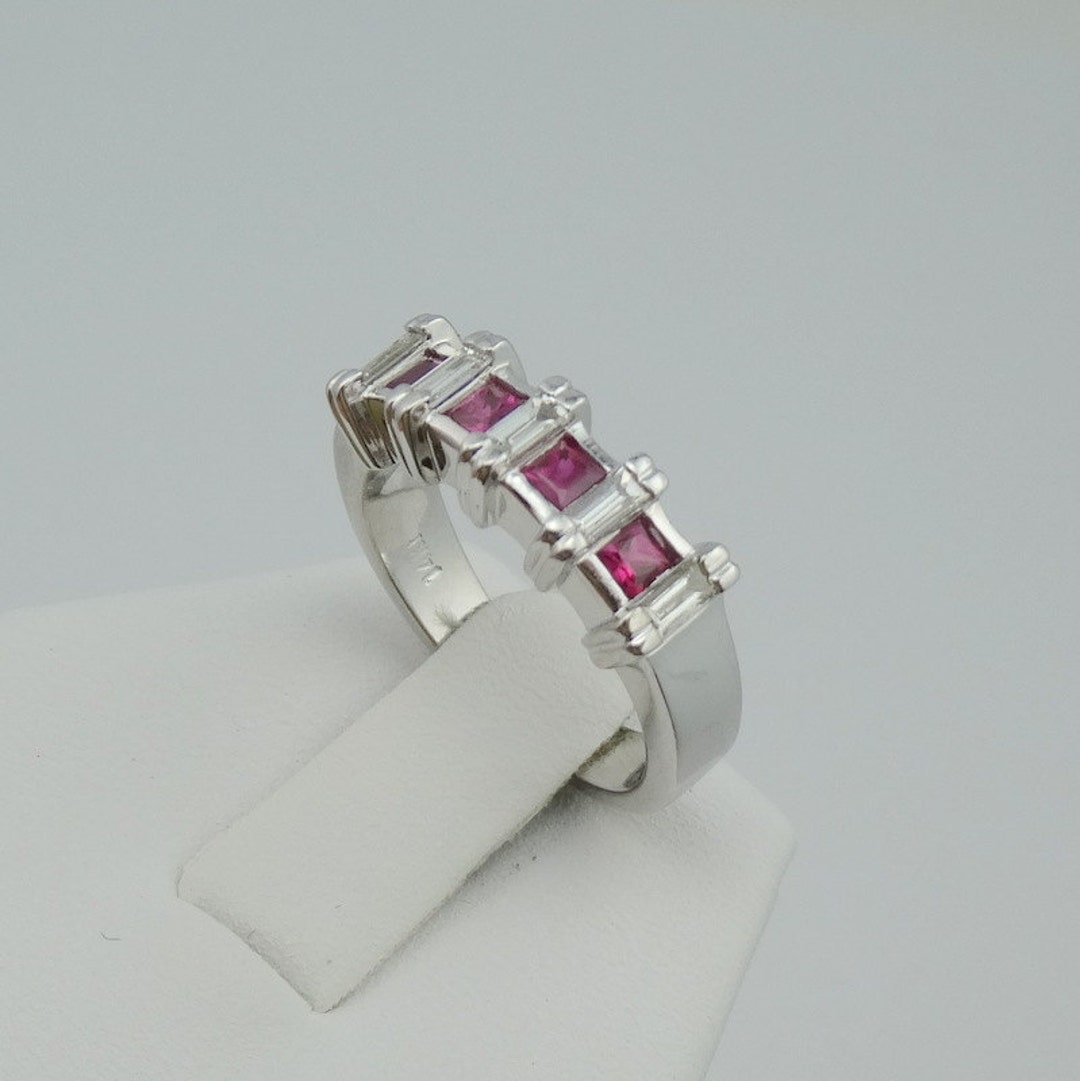 Stunning Vintage Ruby and Diamond 14K White Gold Ring Size 6 1/4 FREE ...