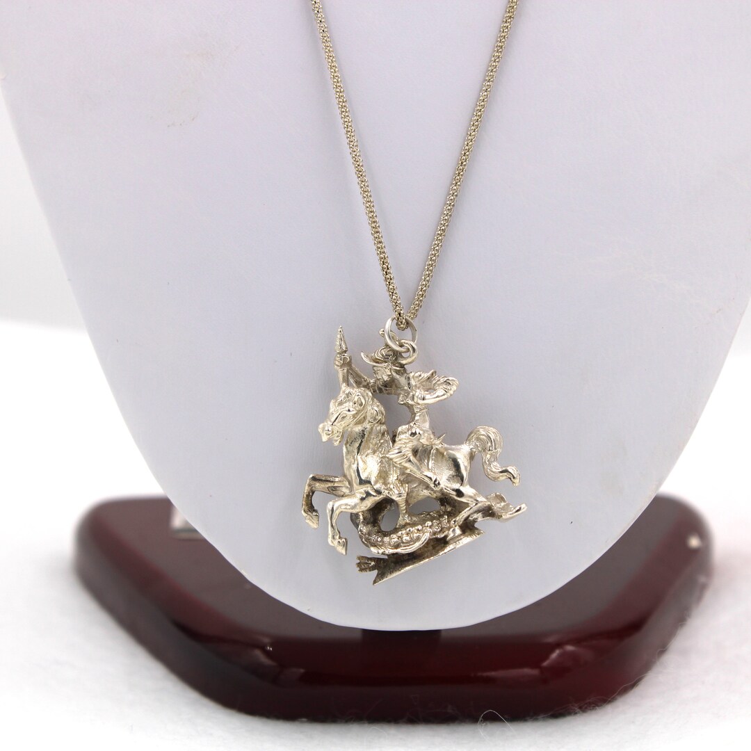 Unusual Vintage Silver Saint George and the Dragon Pendant FREE ...