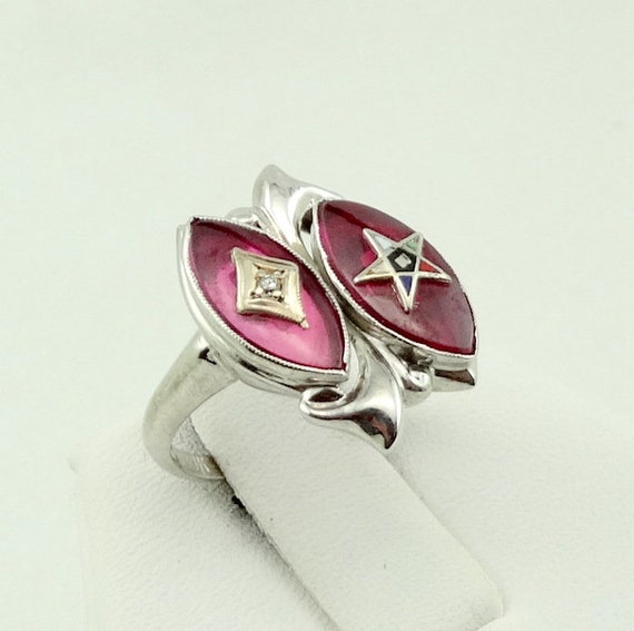 Unusual Vintage Masonic Eastern Star 10K White Gold M… - Gem