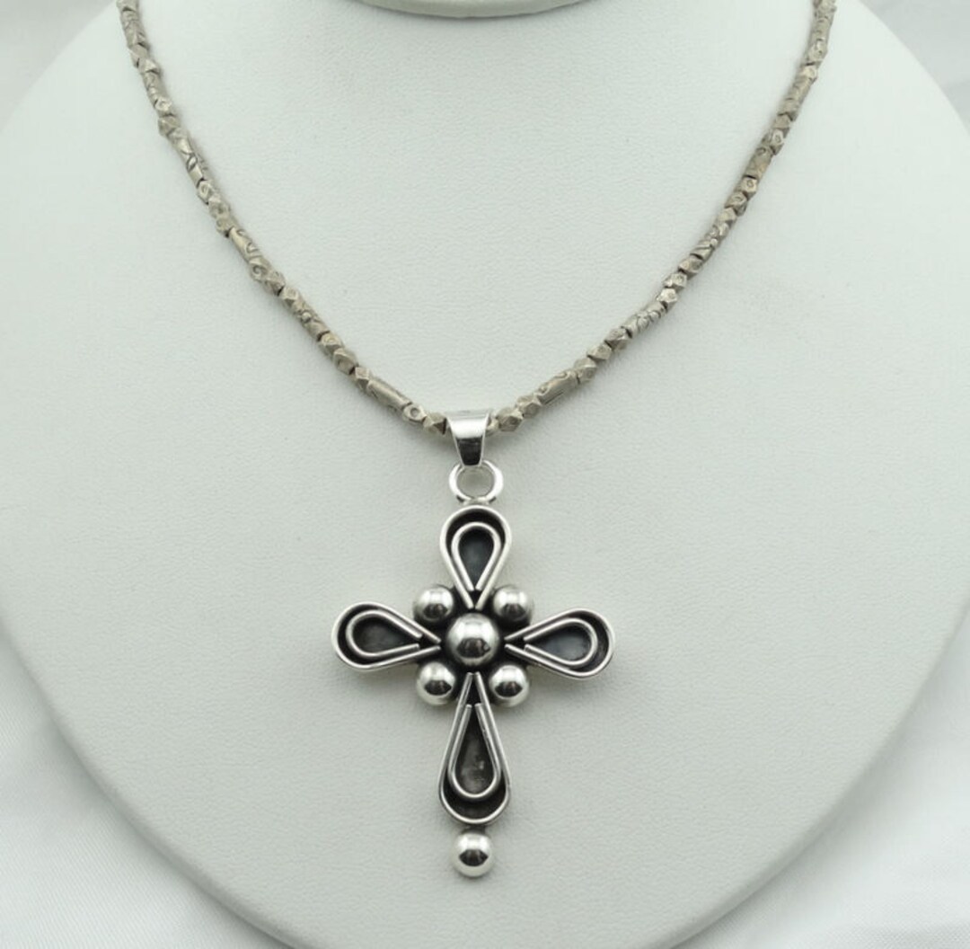 Unusual Large Sterling Silver Cross Pendant on A 16 Inch Sterling ...
