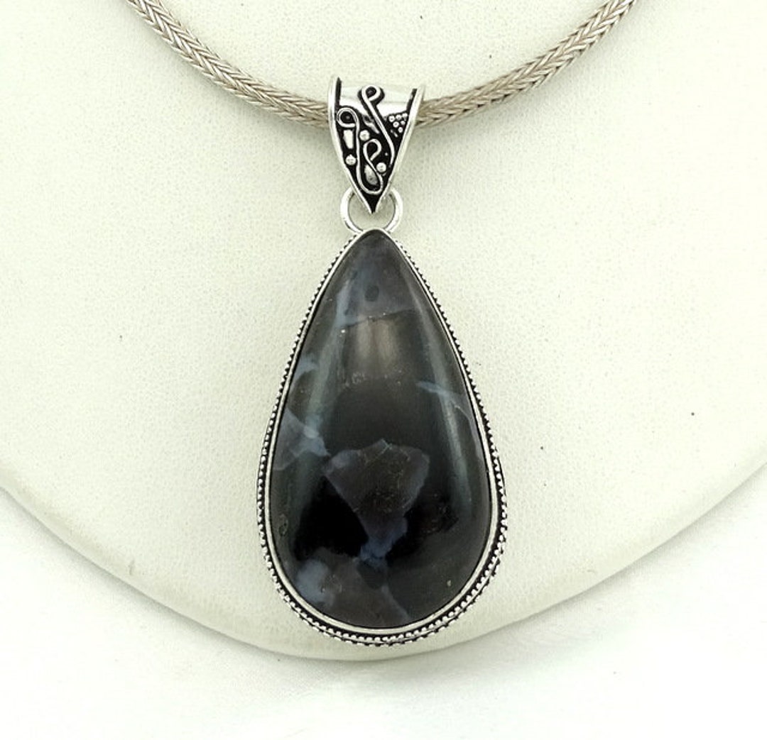 Beautiful Large Black Agate Vintage Sterling Silver Pendant FREE ...