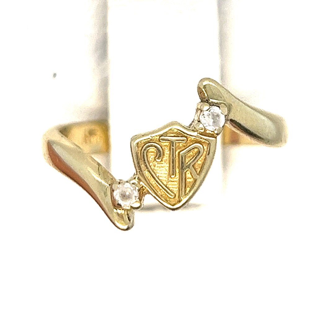 Unique Vintage Diamond and 14K Solid Yellow Gold CTR Shield Ring Size 4 ...