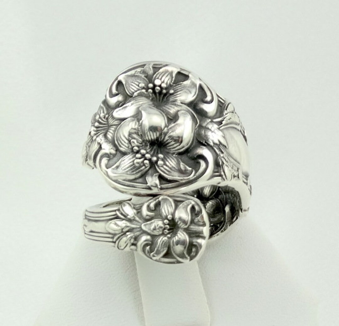 Large Beautiful Floral Real Vintage Sterling Silver Spoon Ring ...