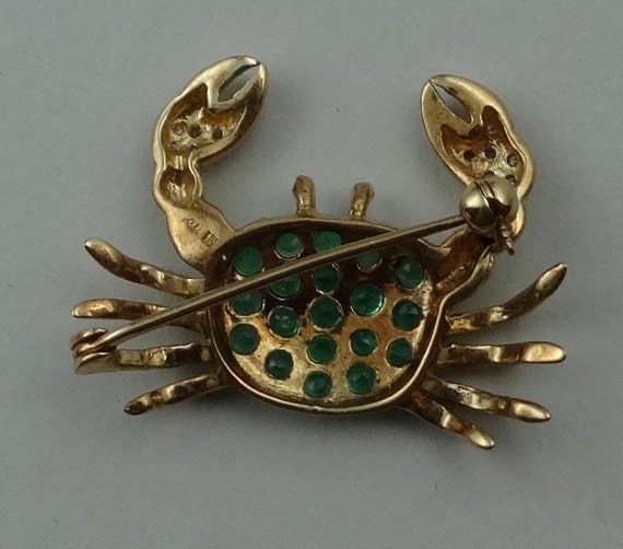 Cute 14K Yellow Gold Crab Pin With Fine Emeralds and … - Gem