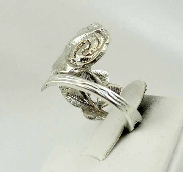 Real Vintage Sterling Silver Rose Pattern Spoon Ring | Etsy