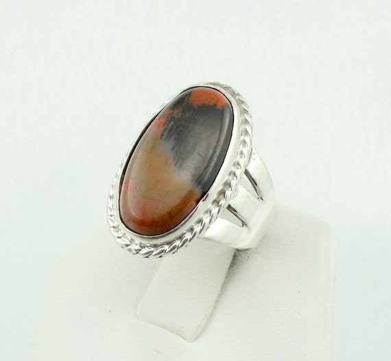 Vintage Scenic Yellowstone Agate Sterling Silver Ring… - Gem