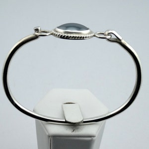 Simple Sterling Silver and Hematite Cabochon Latch Bangle - Etsy