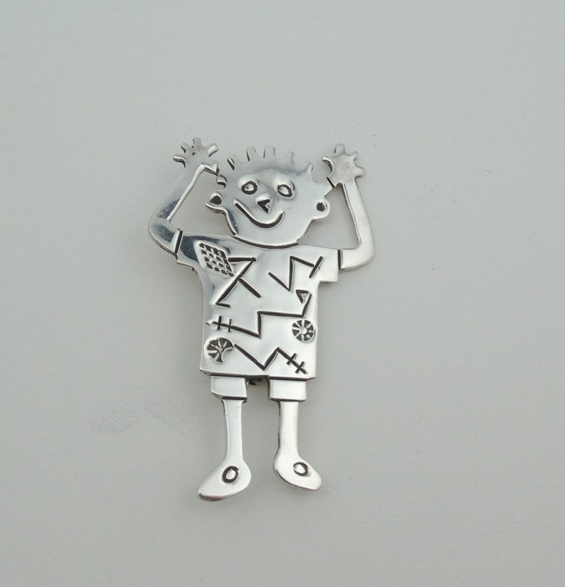 Fun happy Kid Pin in Sterling Silver FREE | Etsy