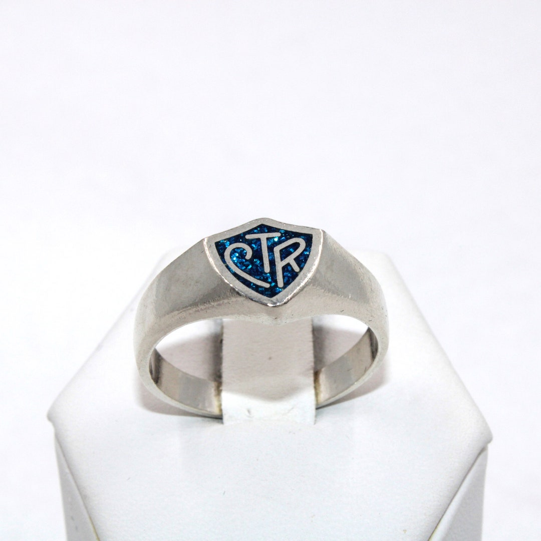 Vintage Metallic Blue Sterling Silver CTR Signet Ring Size 10 1/2 FREE ...