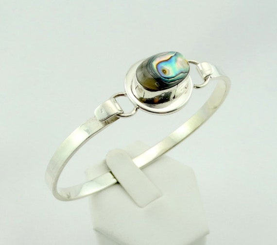 Simple Abalone Shell And Sterling Silver Vintage Bang… - Gem