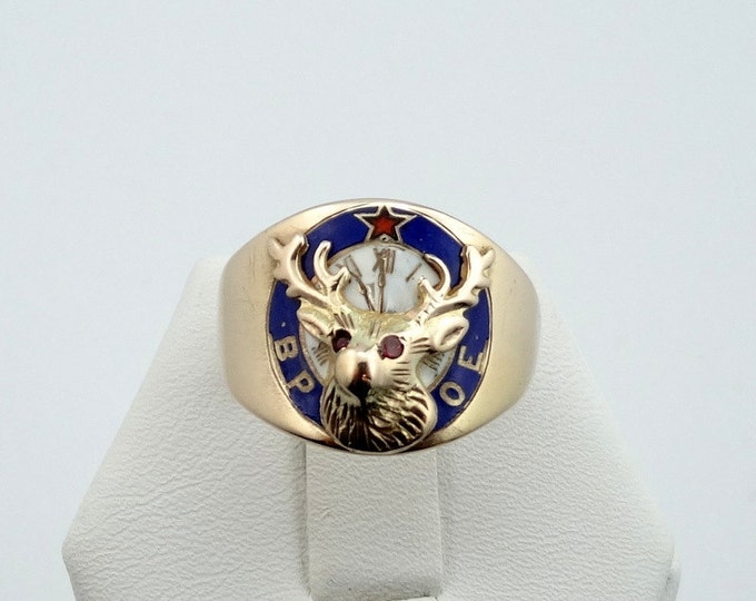 Vintage Ostby and Barton B.P.O.E. Elks Lodge 10K Gold and Ruby Signet ...