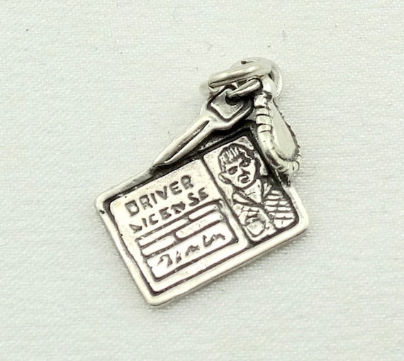 Drivers License and Keys Vintage Sterling Silver Char… - Gem