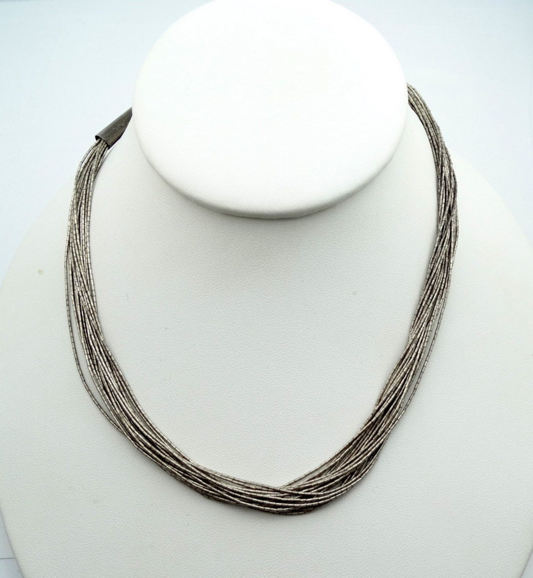 Vintage 20 Strand Sterling Silver Tube Bead Choker/necklace 16 Inch ...