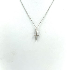 Very Small Simple Classic 10K White Gold Cross With Diamonds 18" 0K ...