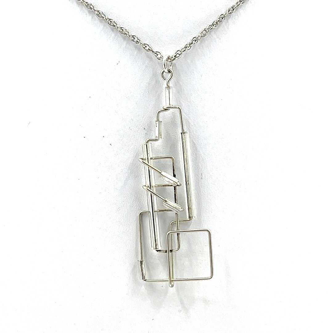 Unique Mondrian-esque Wire Pendant With a 24' Sterling Silver Chain ...
