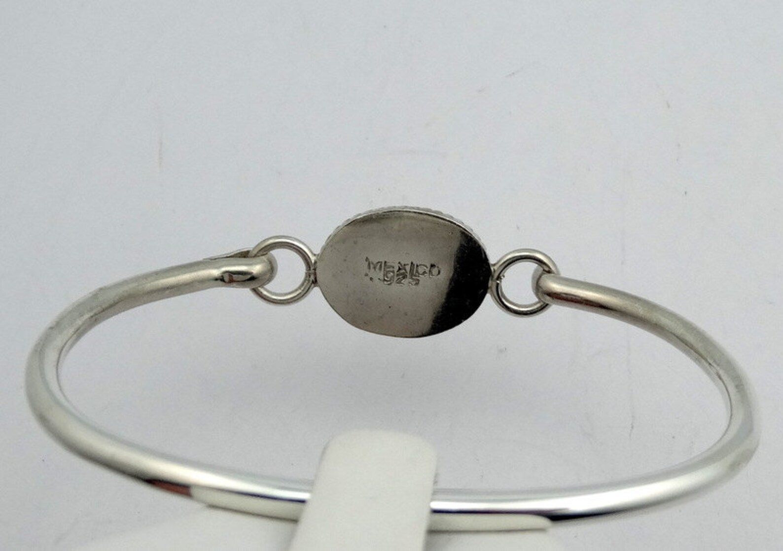 Simple Sterling Silver and Hematite Cabochon Latch Bangle | Etsy