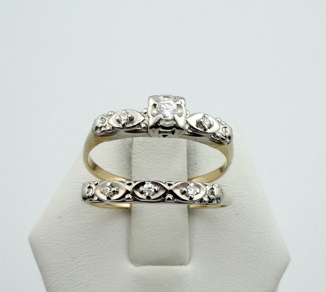 Beautiful Vintage 1950's 14K Gold and Diamond Wedding Set. | Etsy