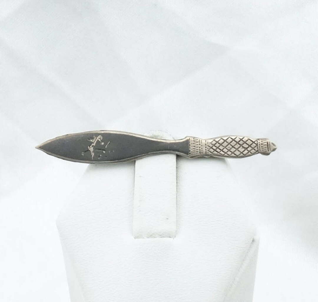 Unusual Antique Siam Thai Dancer Sterling Silver and Black Enamel Sword ...