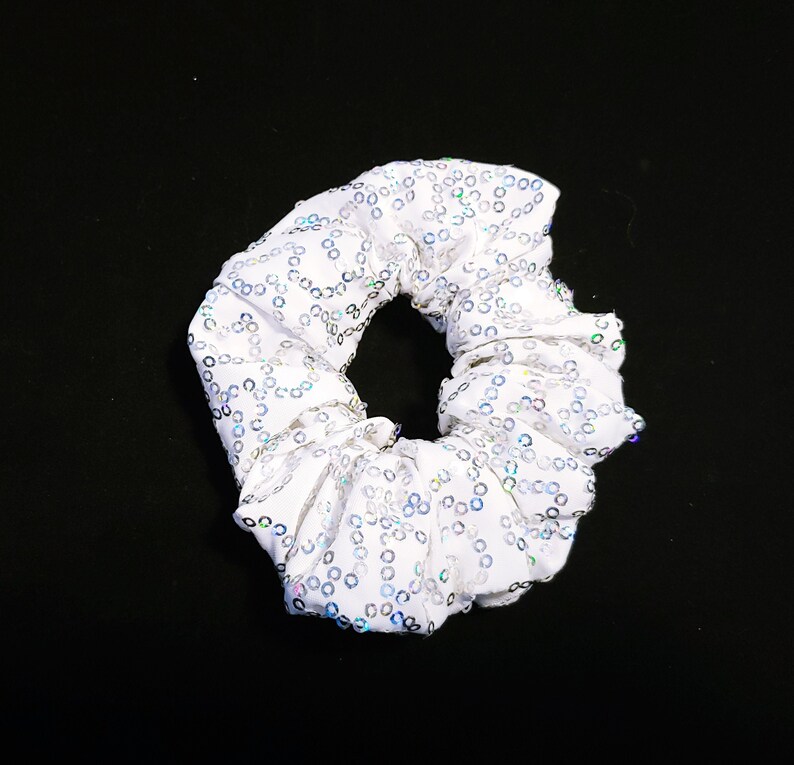 Scrunchie White sequin scrunchie white hair tie cheer | Etsy