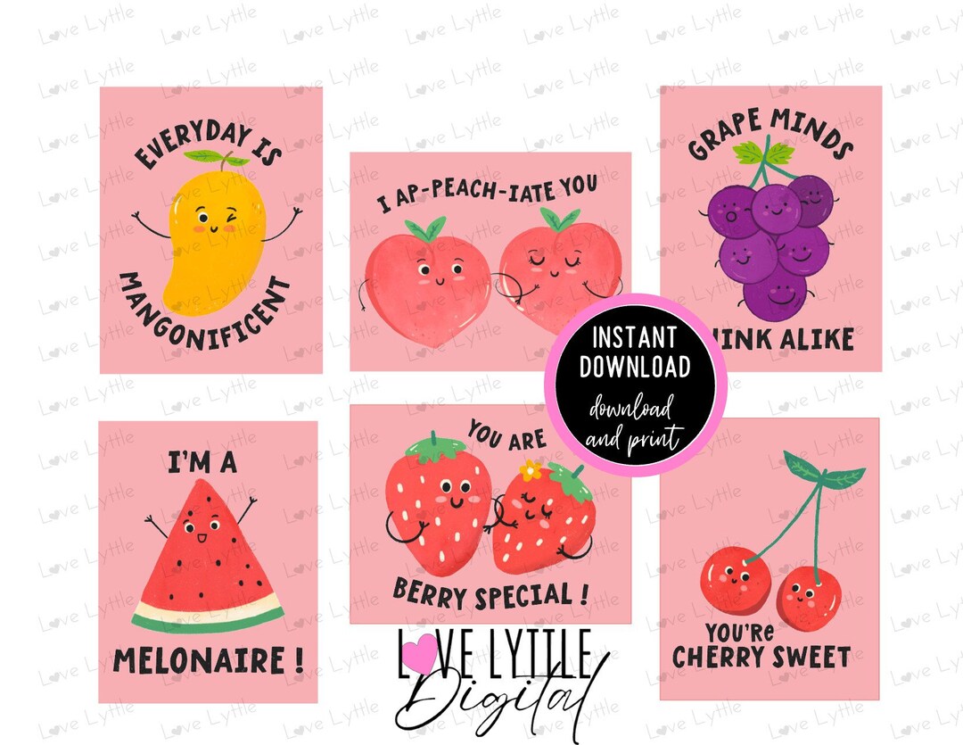 Fruit Themed Kids Valentine's Printable, Classroom Valentine's Cards ...