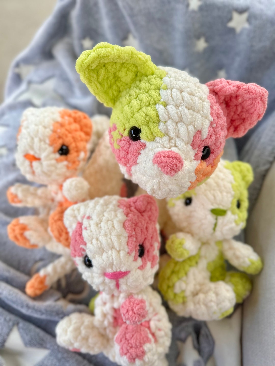 Rainbow Sherbet Cat Plushie Matching Kitten Snugglers Plush Yarn Cat ...